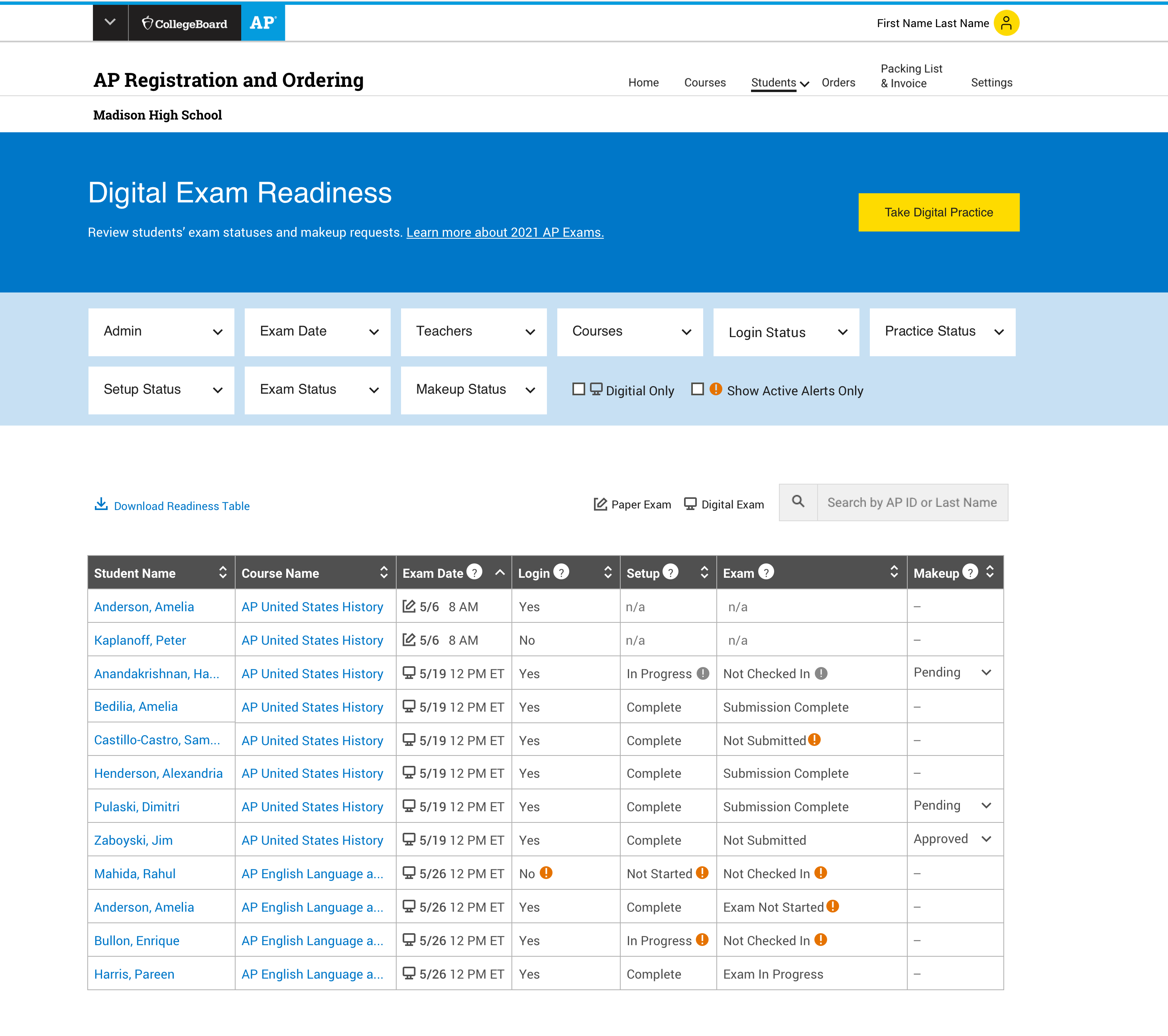 Digital Exam Readiness Dashboard - AP Central | College Board